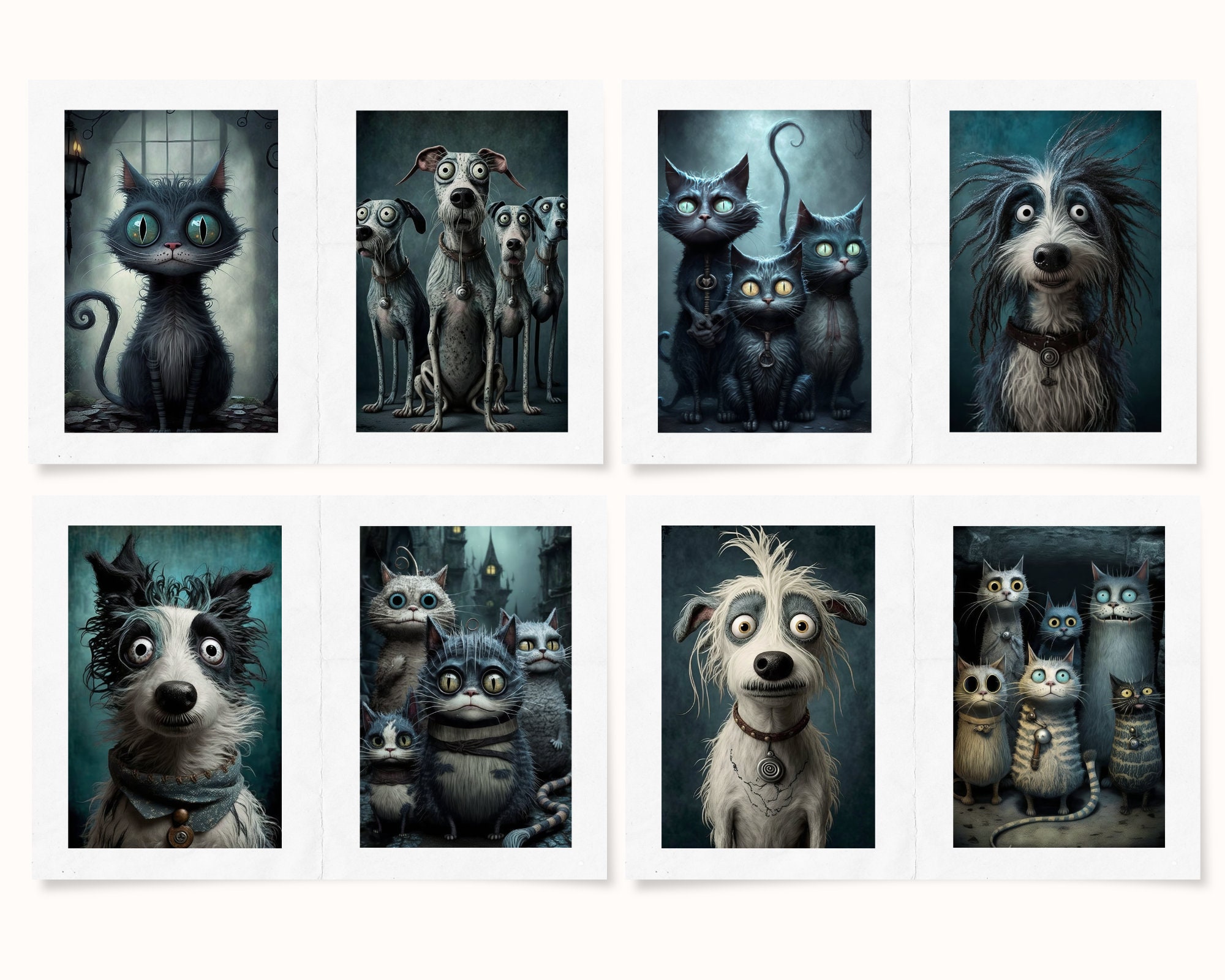 TIM BURTON Style Dogs and Cats Mega BUNDLE High Resolution, Wall Art ...