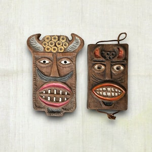 Unique Mid Century Hungarian Masks by Mária Kovács Wall Art Set Vintage ...