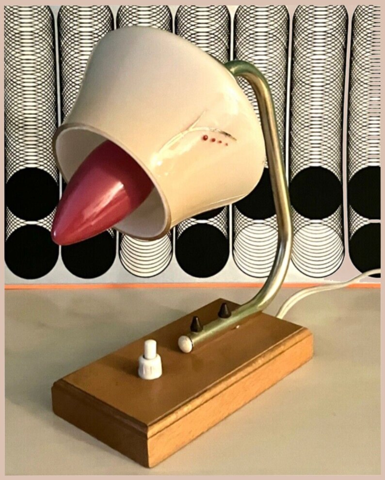 Delightful 60s Atomic, Space Age Glass, Wood, and Copper Metal Table ...