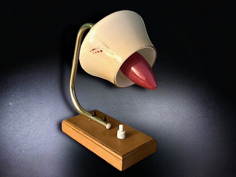 Delightful 60s Atomic, Space Age Glass, Wood, and Copper Metal Table ...