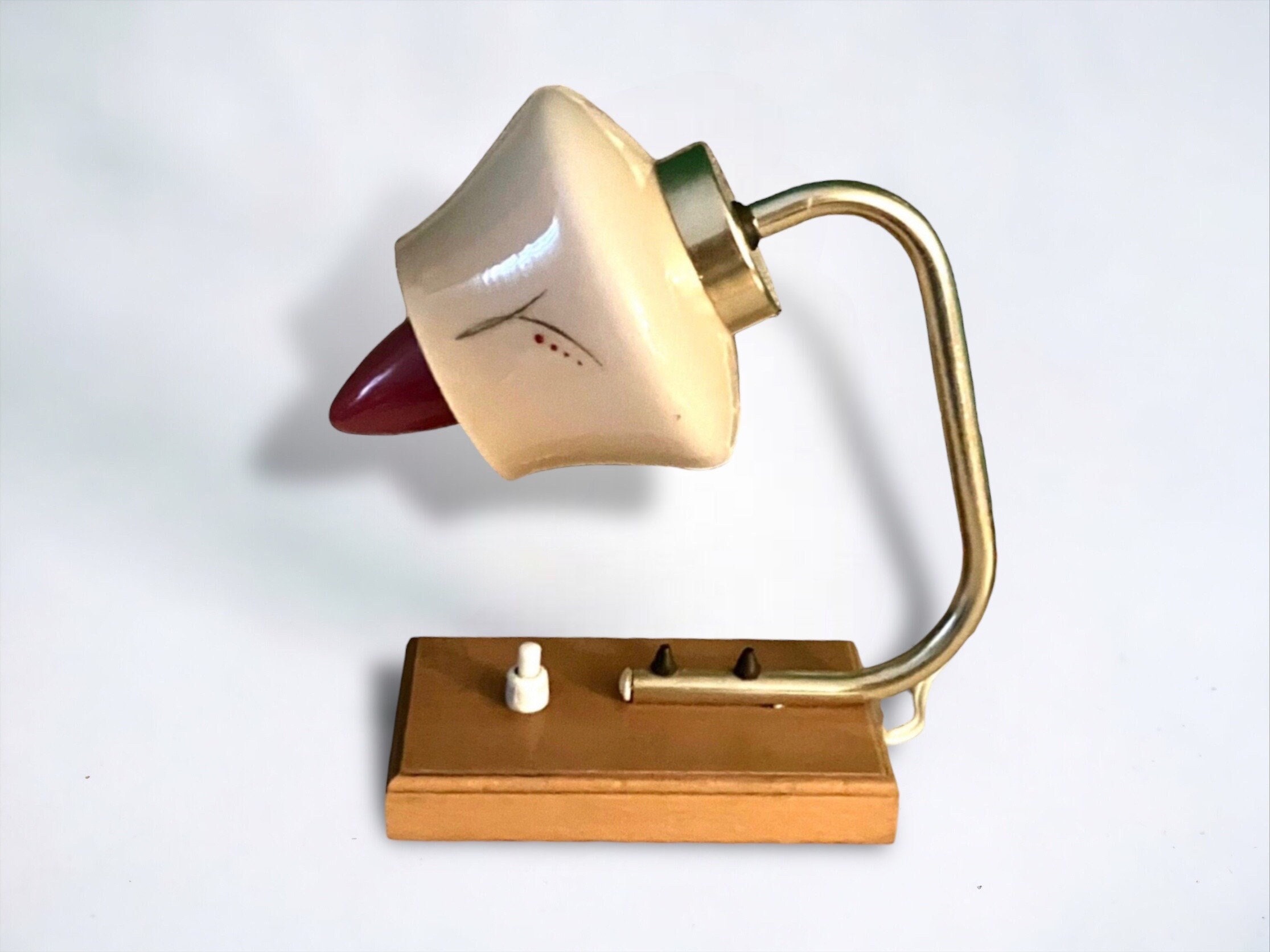 Delightful 60s Atomic, Space Age Glass, Wood, and Copper Metal Table ...