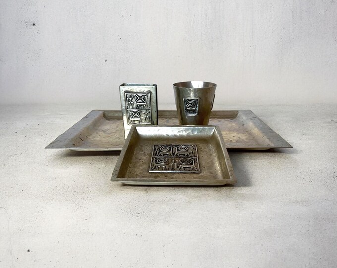 László Dömötör Mid-century Alpakka Silver-nickel Set: Aries Ram Relief ...