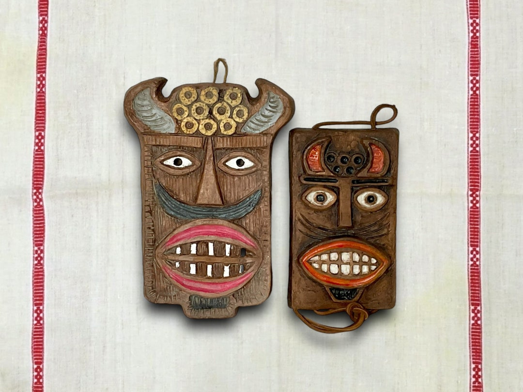 Unique Mid Century Hungarian Masks by Mária Kovács - Wall Art Set ...