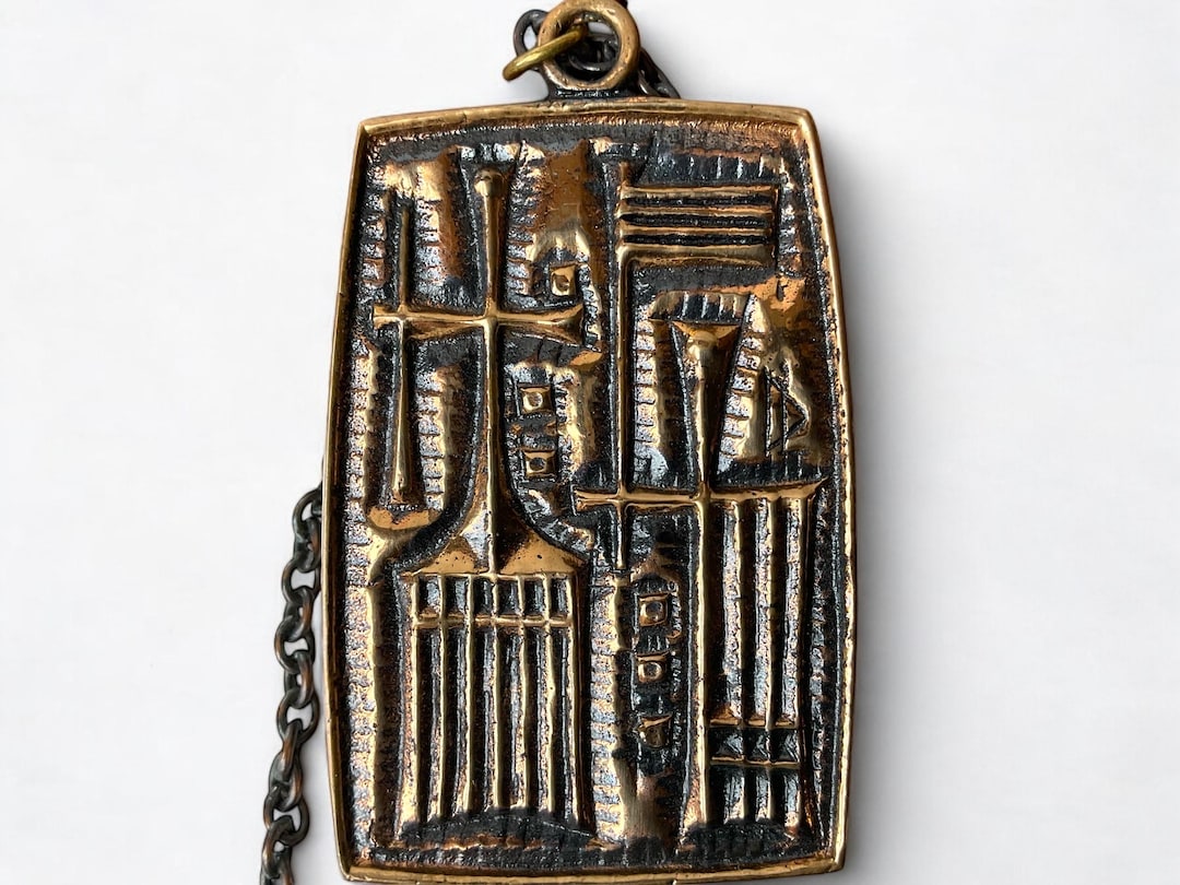 László Dömotör Marked Mid-century Brutalist Brass Pendant Necklace - Etsy