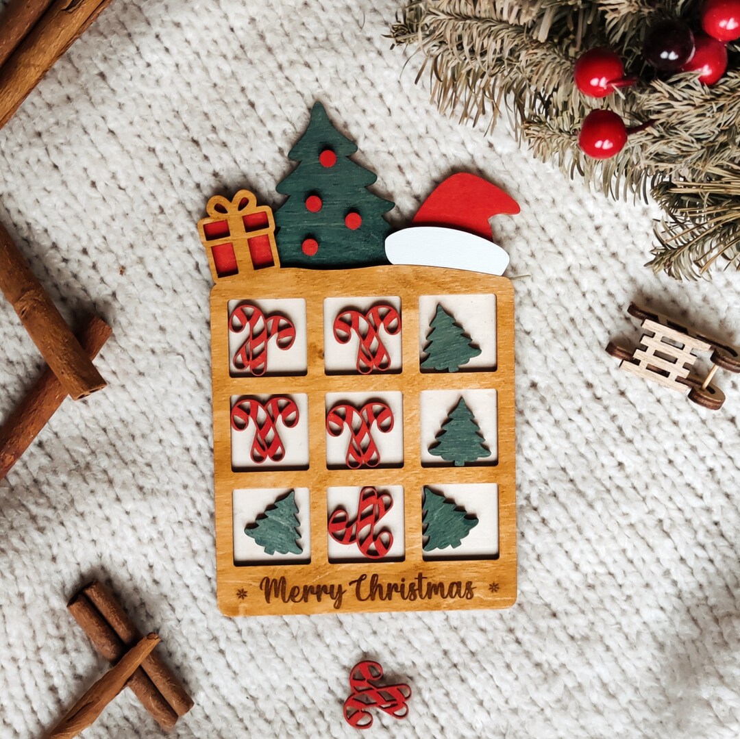 Christmas Tic Tac Toe Board Game, Children Travel Game Gift, Wooden ...