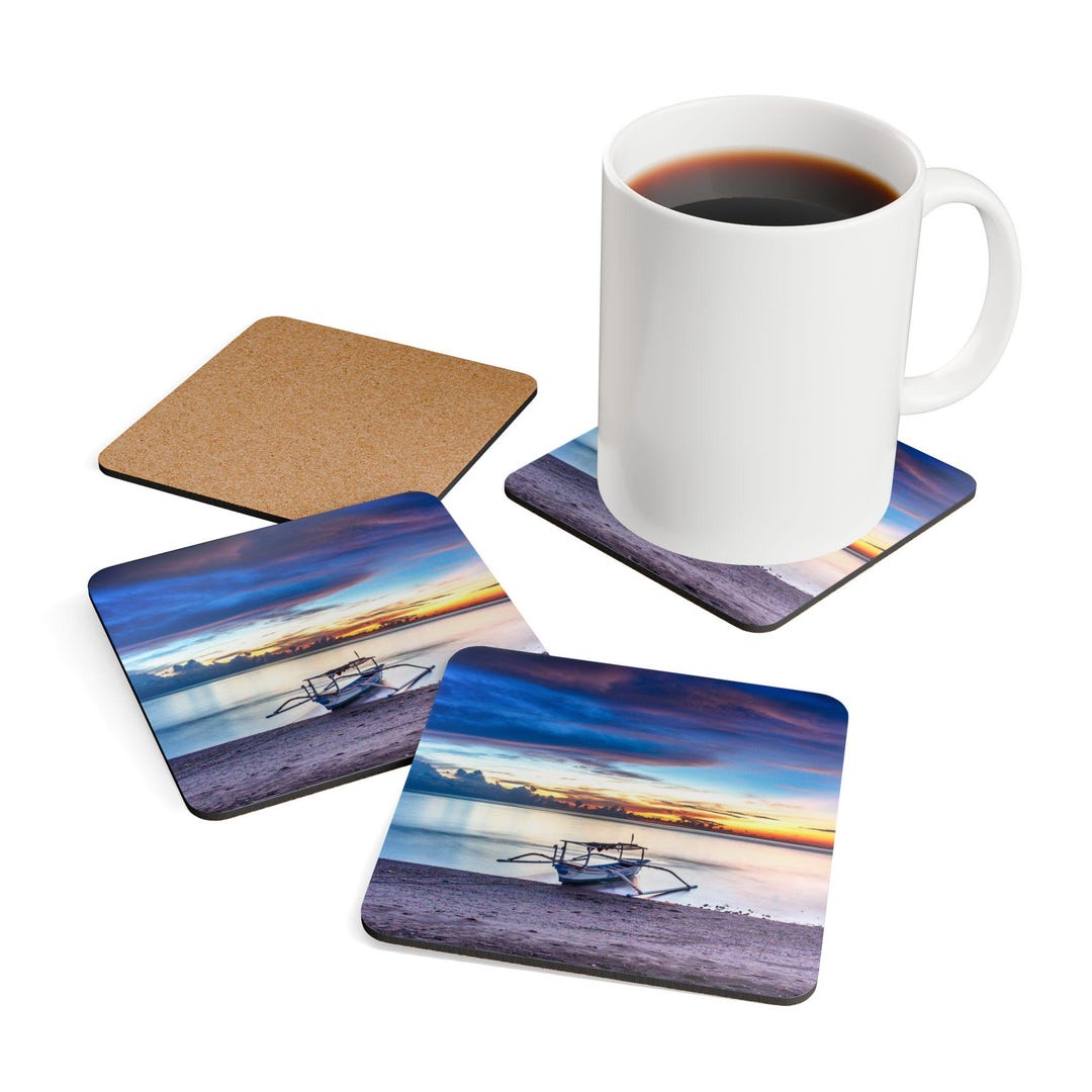 Bali Boat & Sunset, Eco-friendly Cork Coasters - Set of 4 - Etsy