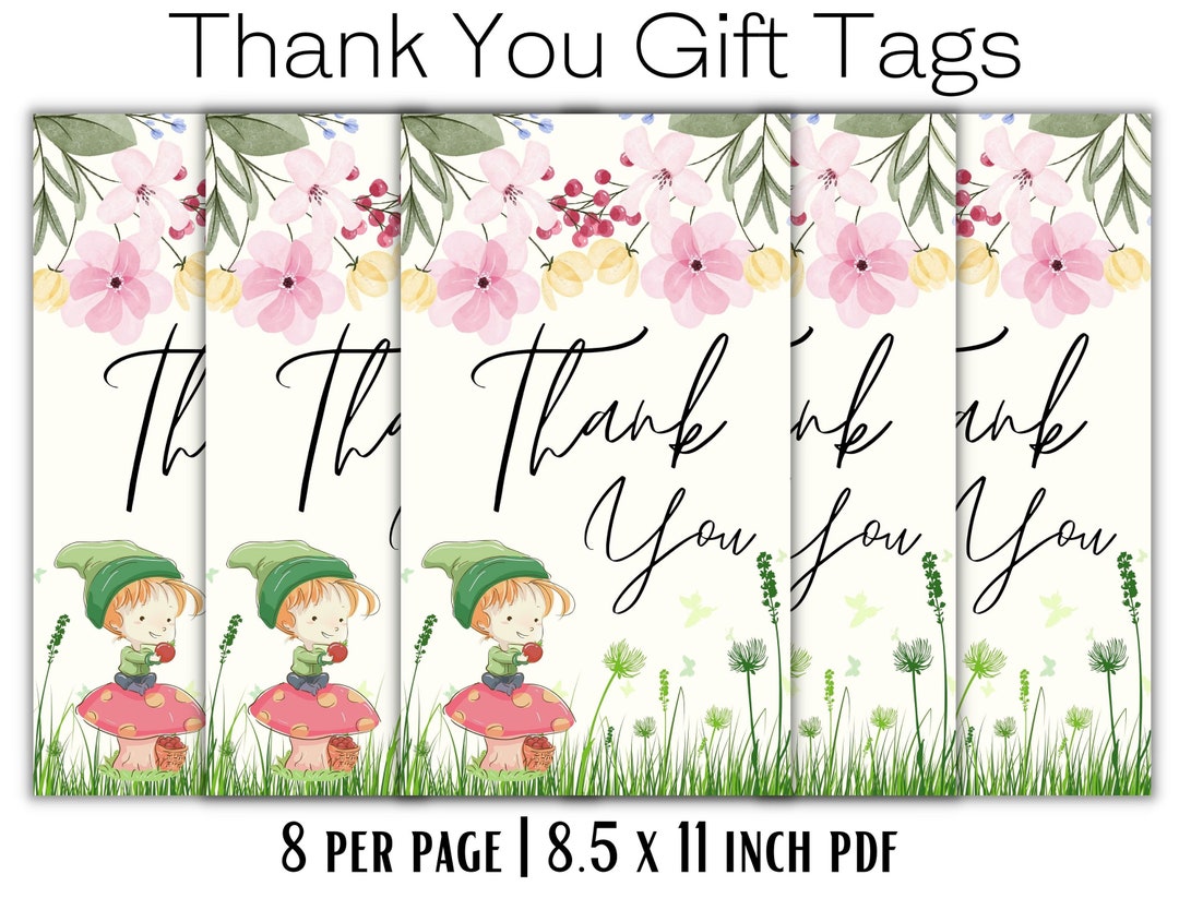Thank You Spring Cottage Core Garden Gnome Favor Gift Tag Printable PDF ...