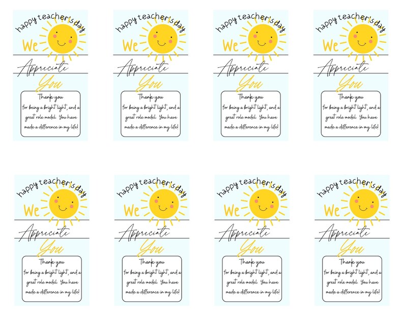 Teacher Appreciation Gift Tag: Printable Thank You Card (PDF) - Etsy