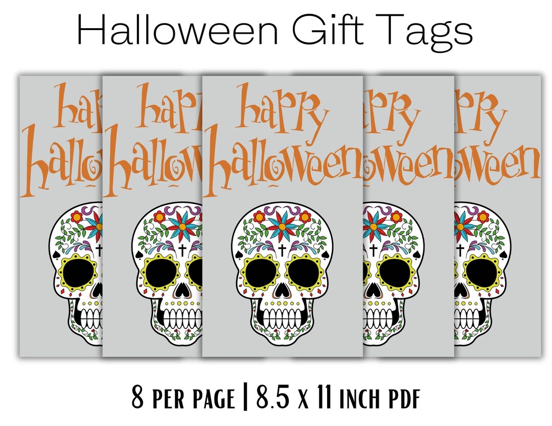 Happy Halloween Skull Gift Tag Printable PDF Party Favor for a Student ...