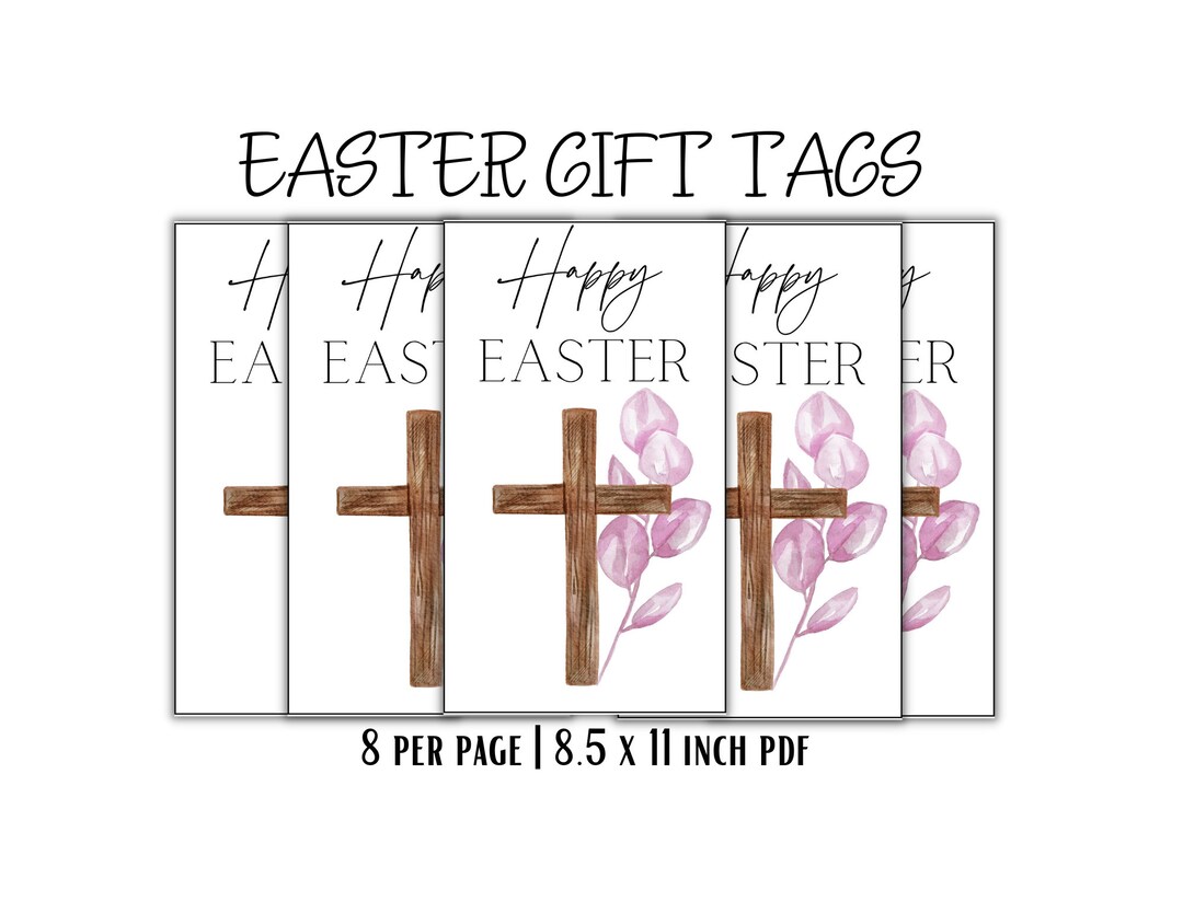 Easter Gift Tags Wooden Cross With Pink Leaves Printable Tag, Happy ...