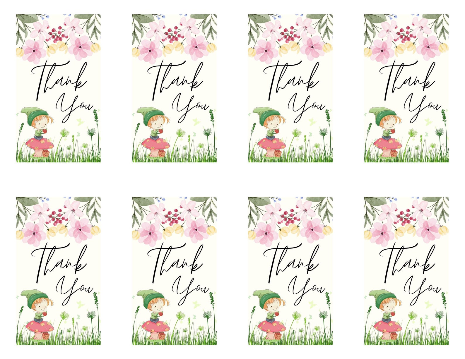 Thank You Spring Cottage Core Garden Gnome Favor Gift Tag Printable PDF ...