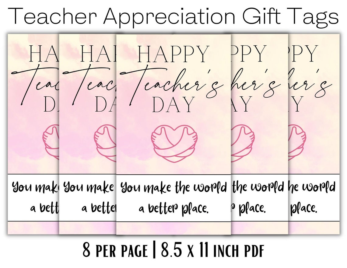 Teacher Appreciation Gift Tag Printable: Pink Thank You Favor (PDF) - Etsy