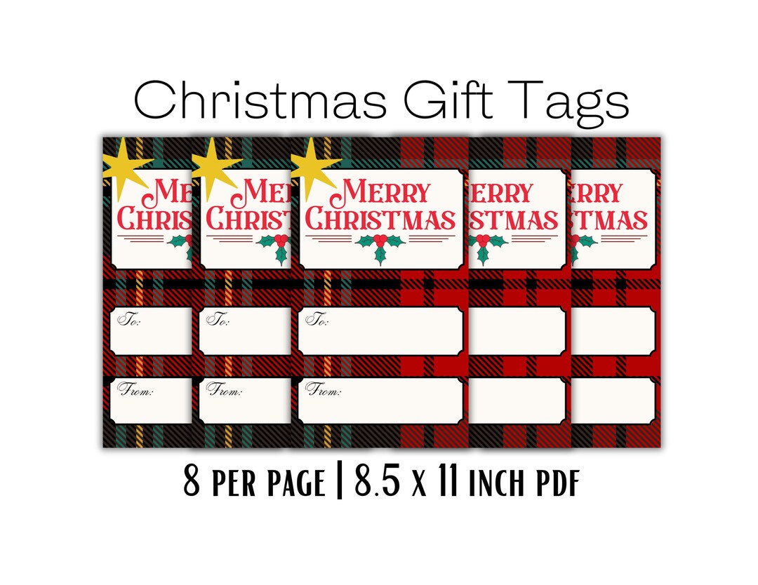 Merry Christmas Red Plaid Gift Tag SVG PDF Tags From Santa - Etsy