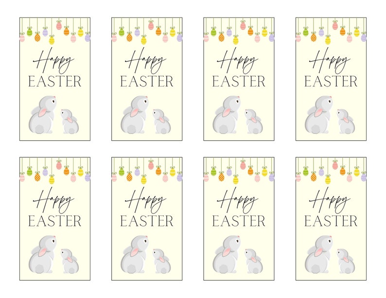 Easter Gift Tags, Gray Bunnies, Printable Gift Tag PDF, Happy Easter ...