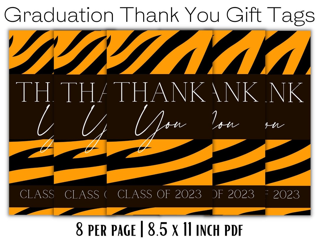 Graduation Printable PDF Party Favor Thank You Gift Tag - Tiger Stripe ...