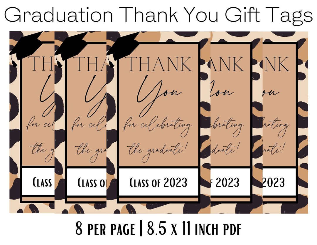 Graduation Printable PDF Party Favor Thank You Gift Tag - Leopard Tag ...