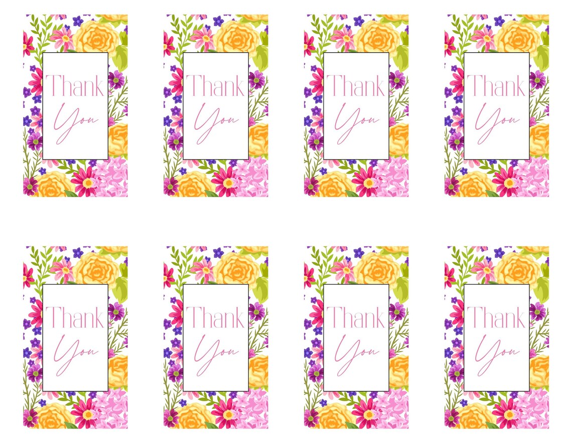 Floral Thank You Gift Tags: Printable Template (PDF) - Etsy