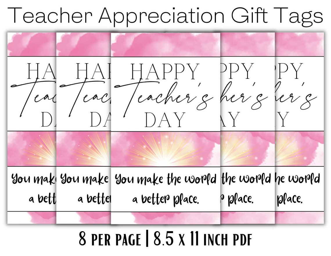 Teacher Appreciation Gift Tags: Pink Watercolor Favor Tags (PDF ...
