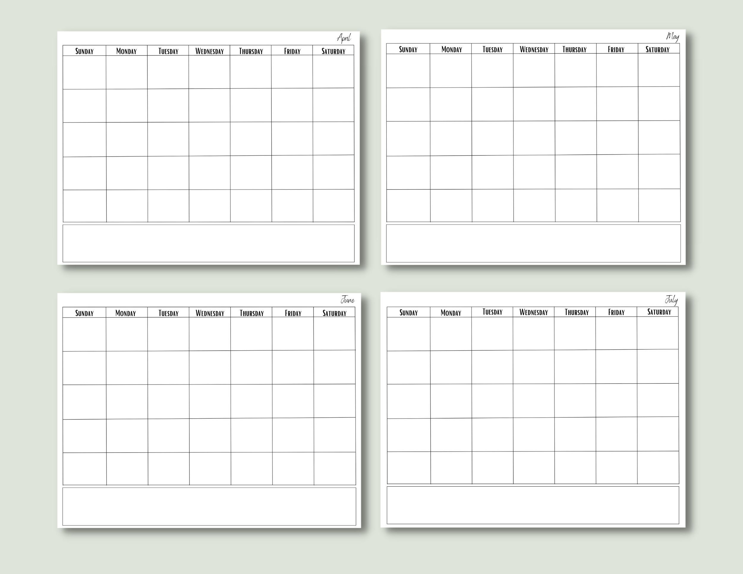 12 Page Simple Blank Minimalist Monthly Calendar Printable With Notes ...