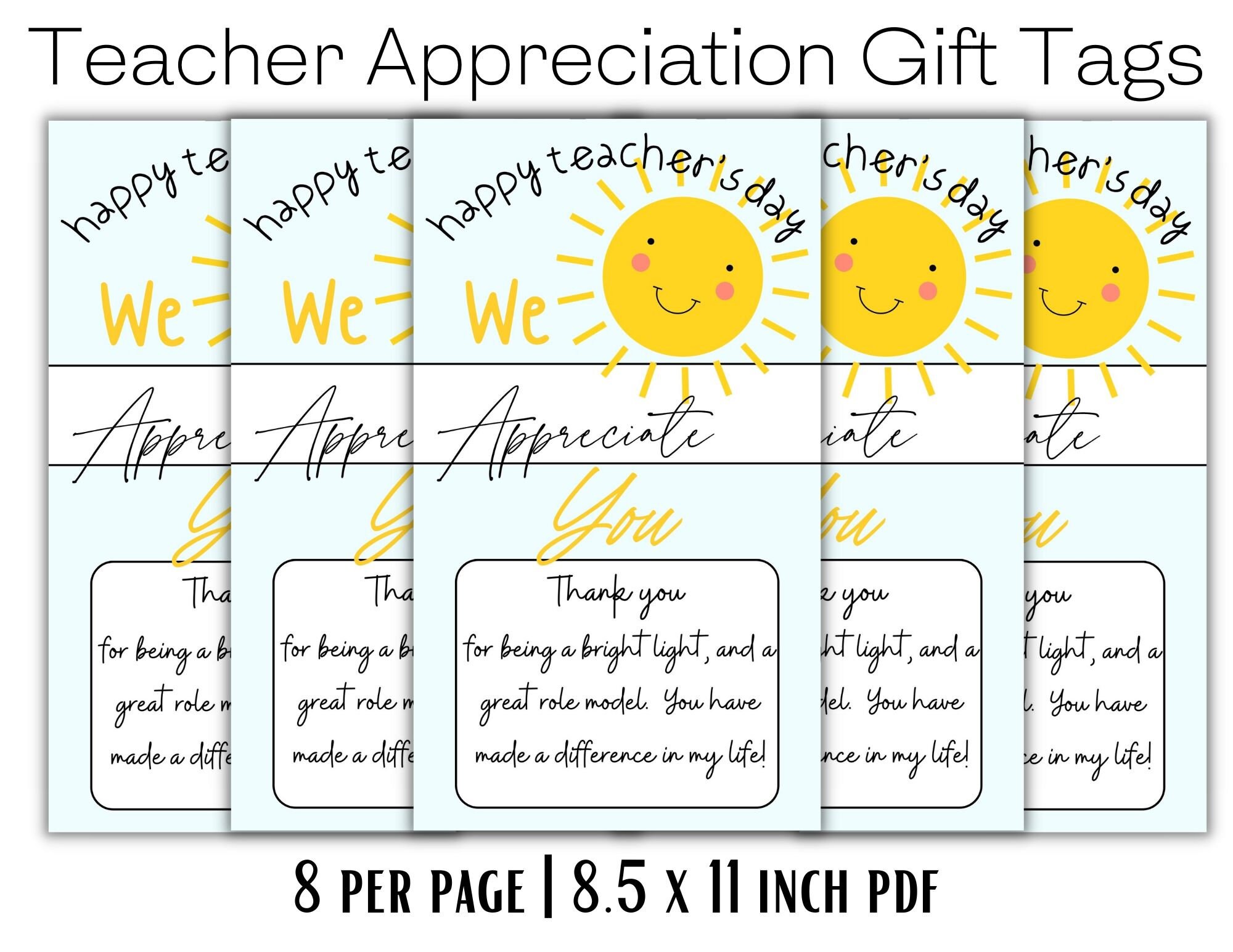 Teacher Appreciation Gift Tag: Printable Thank You Card (PDF) - Etsy