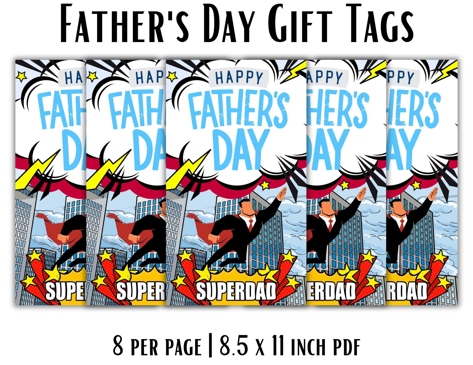 Father's Day Gift Tags, Superdad Comic Fathers Day Gifts, Superhero Dad ...