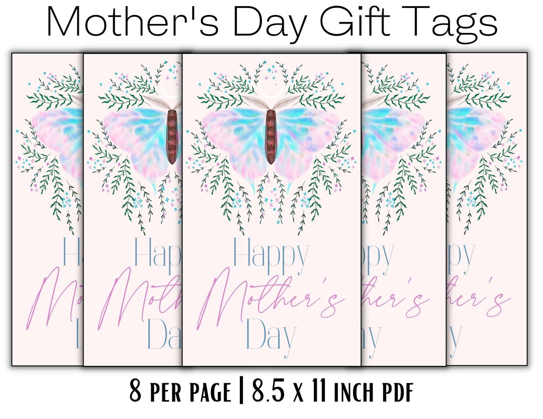 Mother's Day Gift Tags Pink Butterfly, Happy Mothers Day, Printable ...