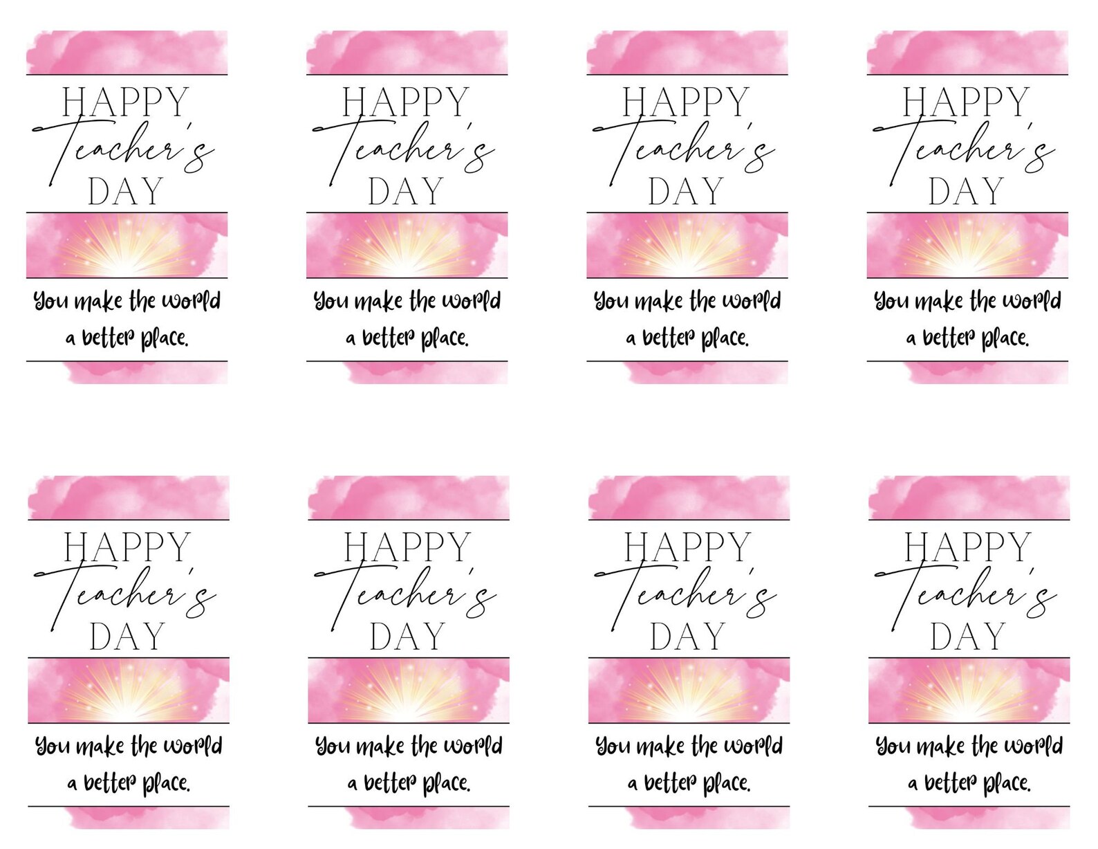 Teacher Appreciation Gift Tags: Pink Watercolor Favor Tags (PDF ...
