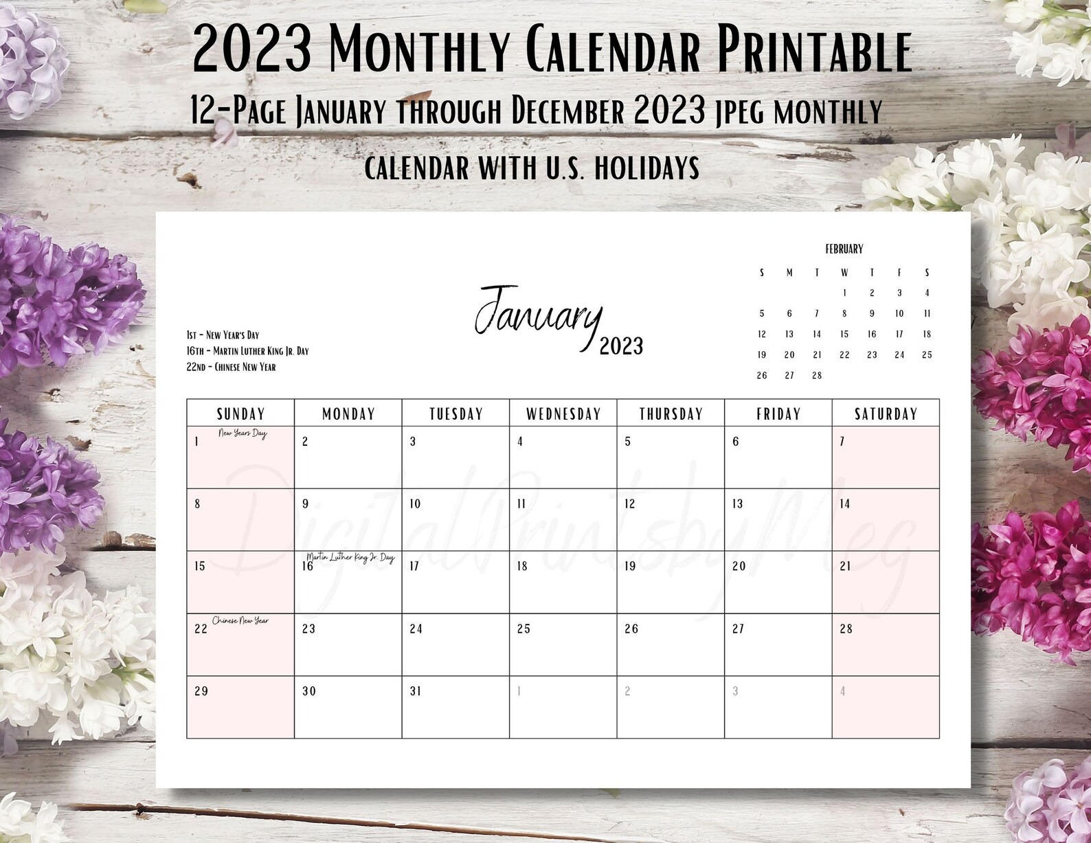 2023 Printable Wall Calendar, Printable Calendar, Monthly Calendar ...