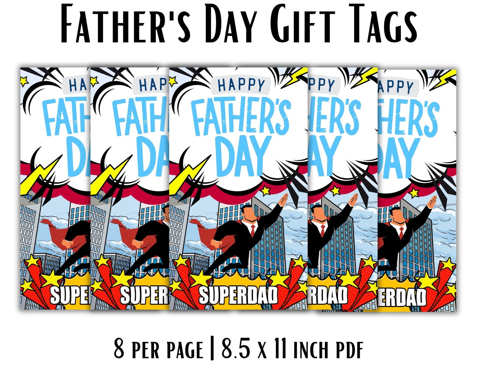 Father's Day Gift Tags Superdad Comic Fathers Day Gifts - Etsy