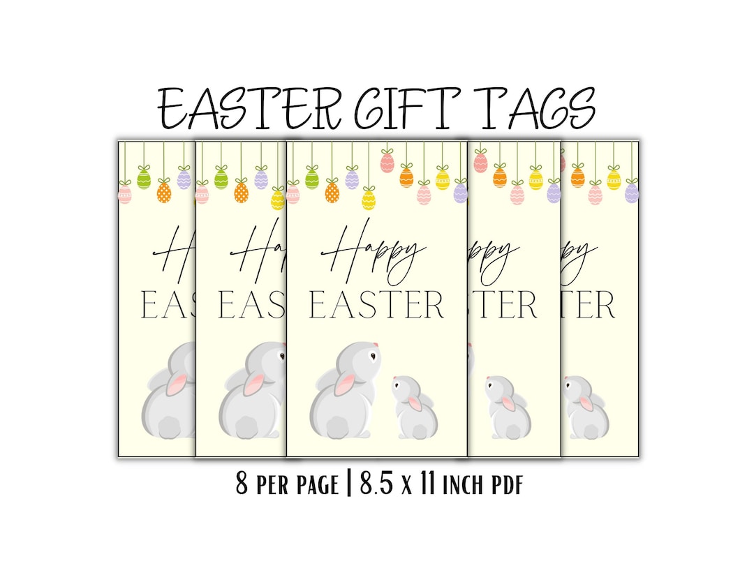 Easter Gift Tags, Gray Bunnies, Printable Gift Tag PDF, Happy Easter ...
