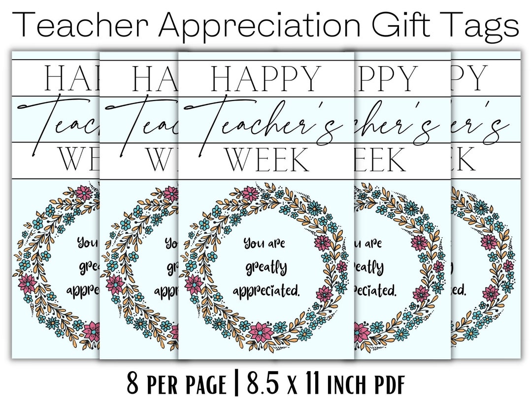 Teacher Appreciation Day Week End of Year Gift Tag Printable PDF SVG ...