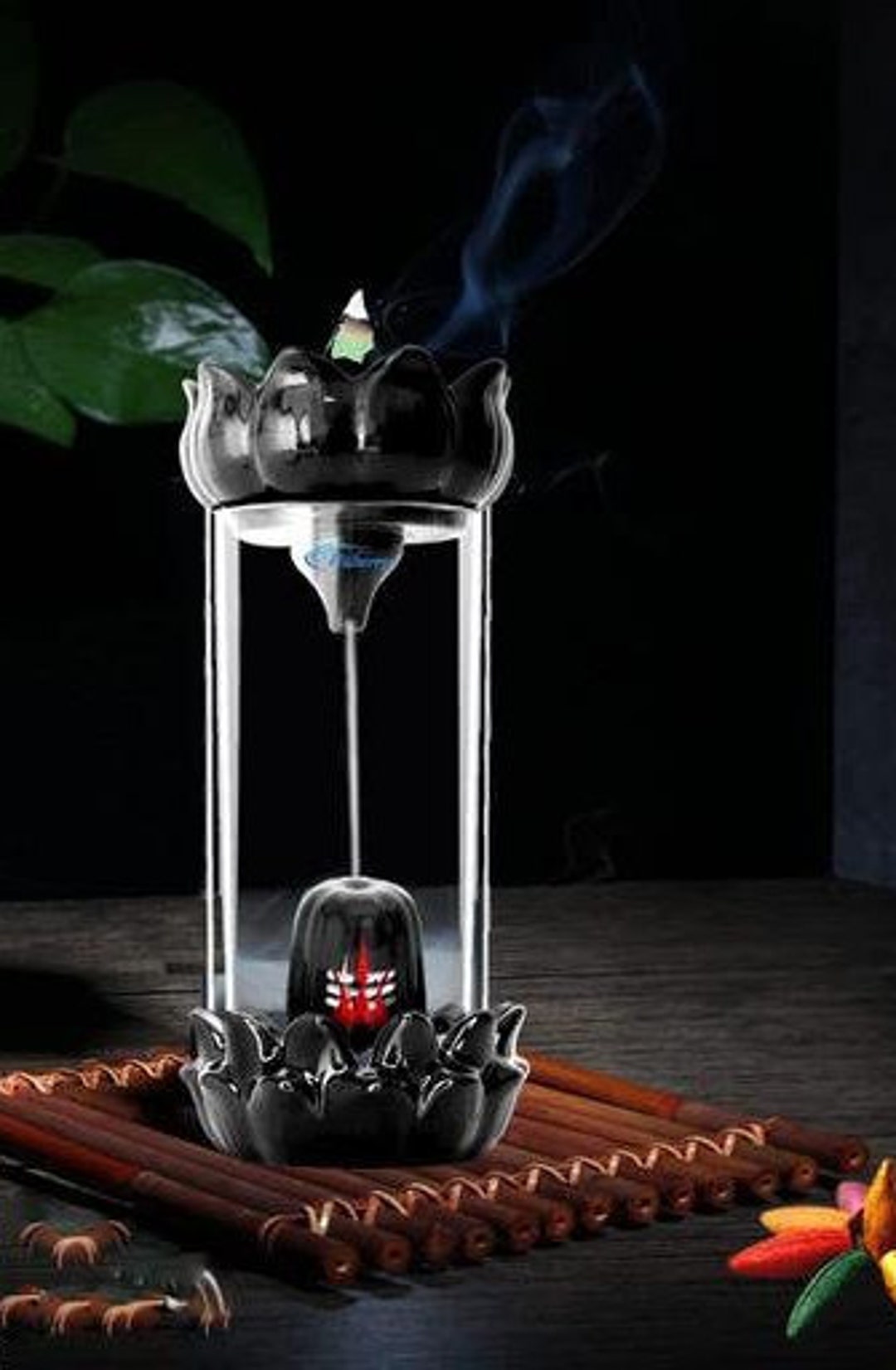 Shiva Linga Cylinder Glass Backflow Incense Burner - Bring Peaceful ...