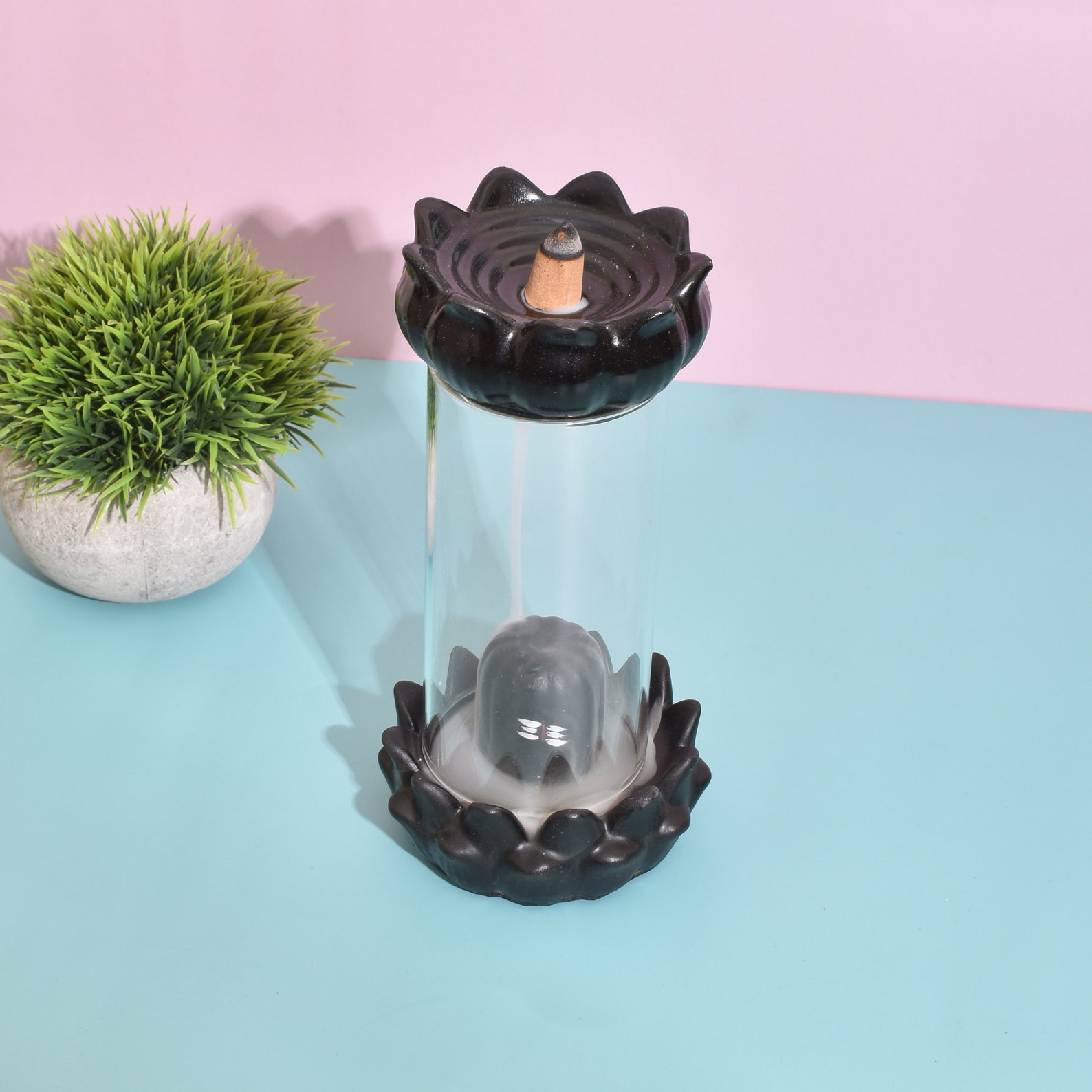 Shiva Linga Cylinder Glass Backflow Incense Burner - Bring Peaceful ...