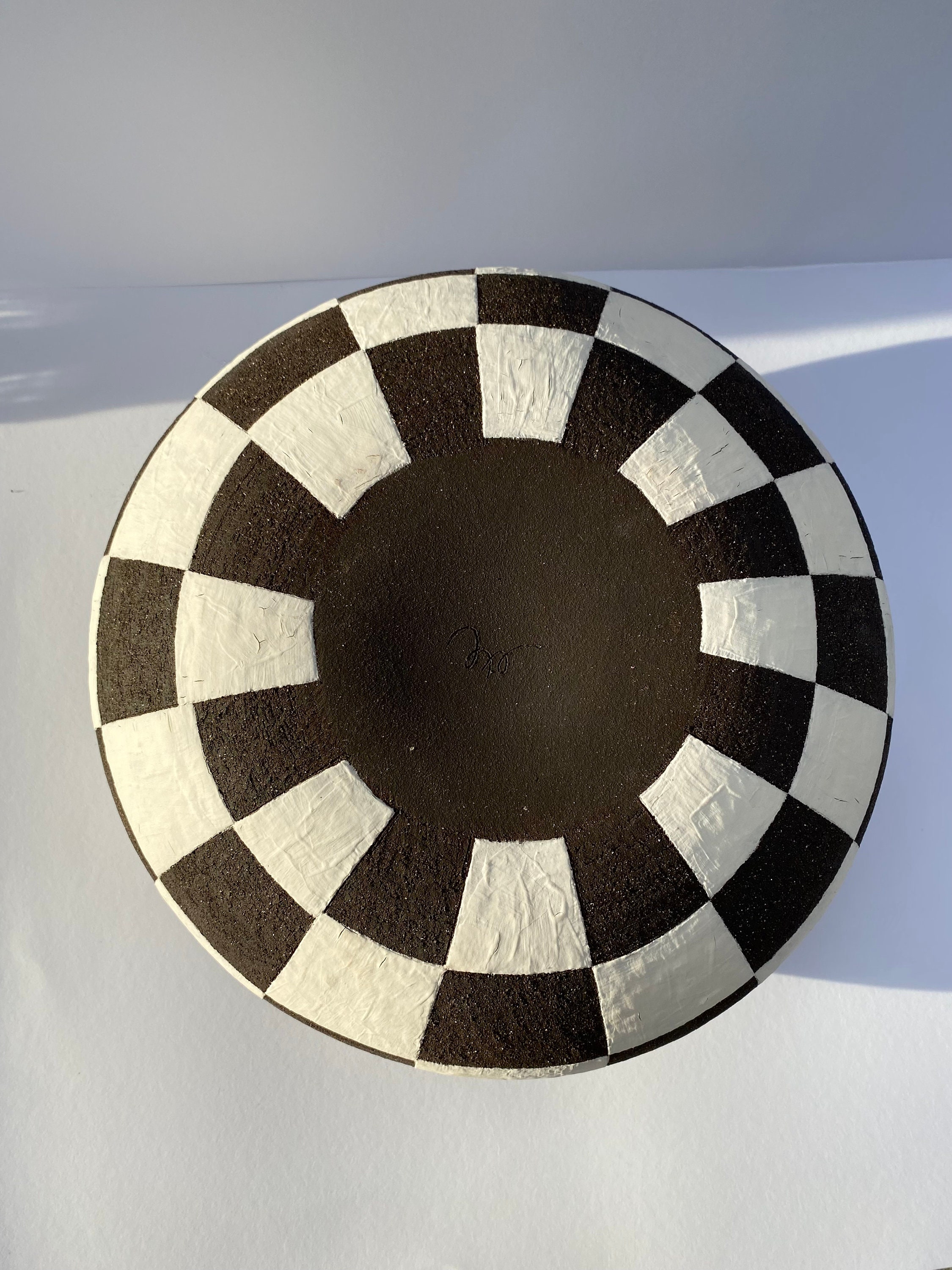 Black Ceramic Vase With Checkers / Round Checkered Ceramic Vase - Etsy