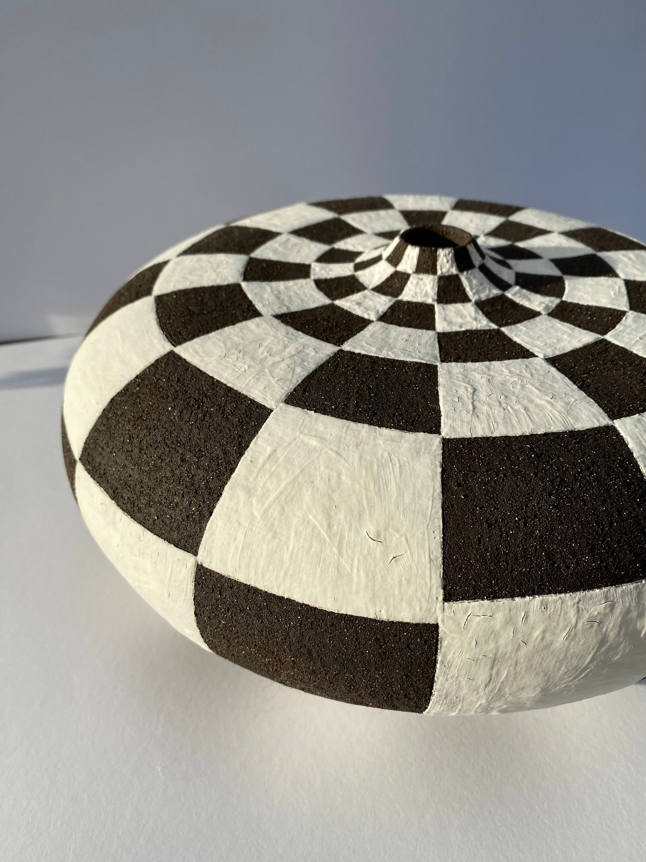 Black Ceramic Vase With Checkers / Round Checkered Ceramic Vase - Etsy