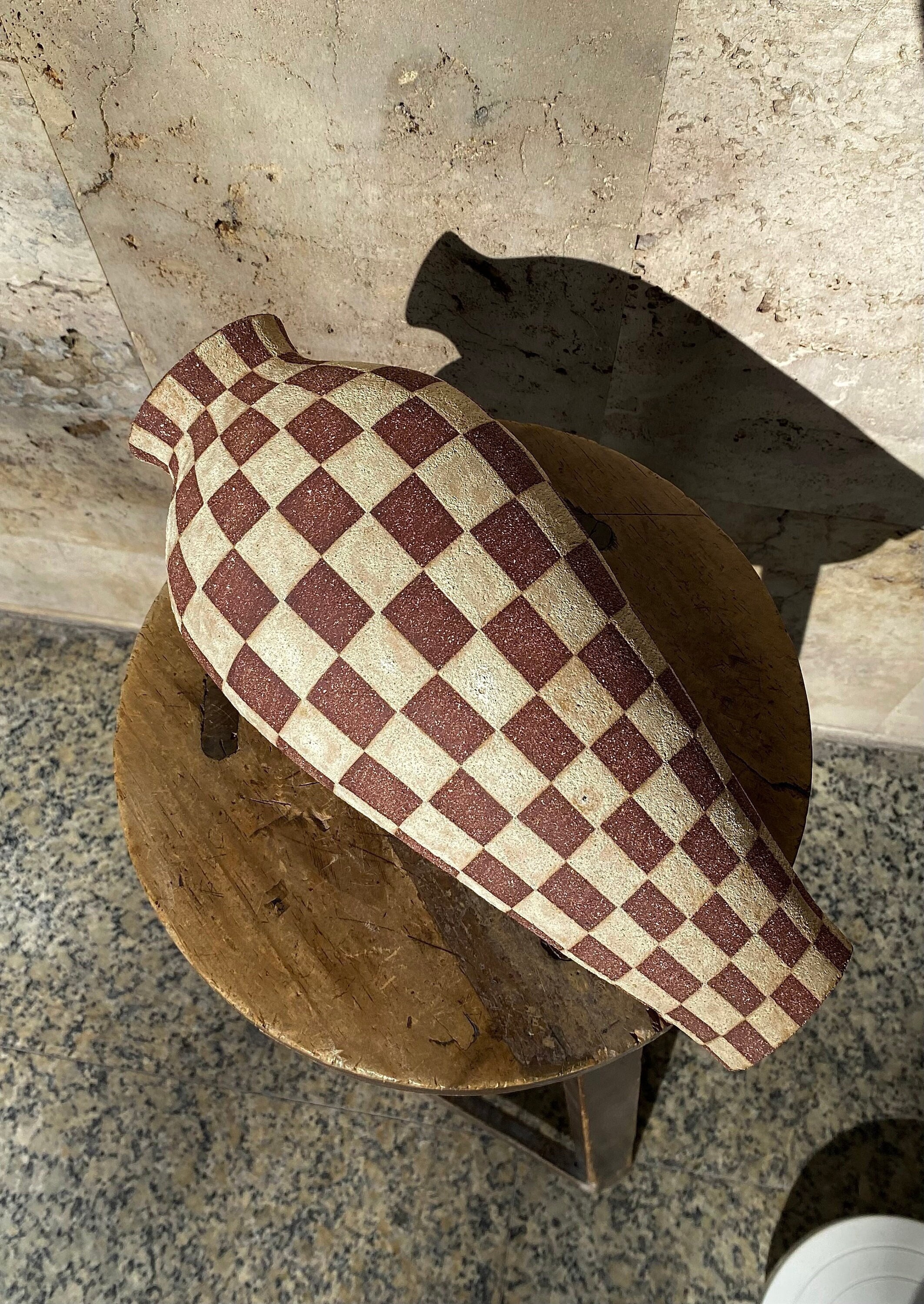 Dark Red Ceramic Vase With Beige Checkers / Checkered Ceramic Vase - Etsy