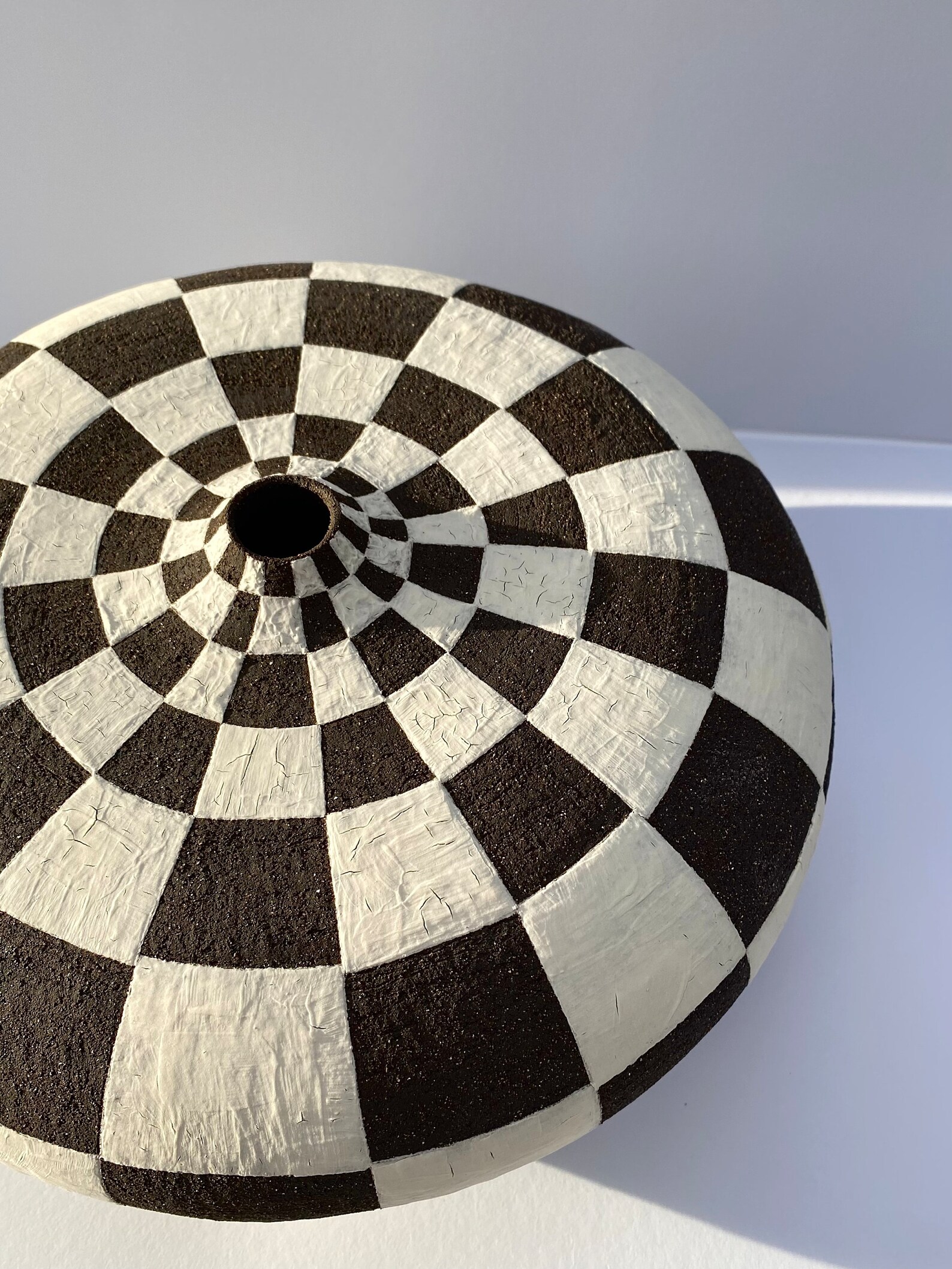 Black Ceramic Vase With Checkers / Round Checkered Ceramic Vase - Etsy
