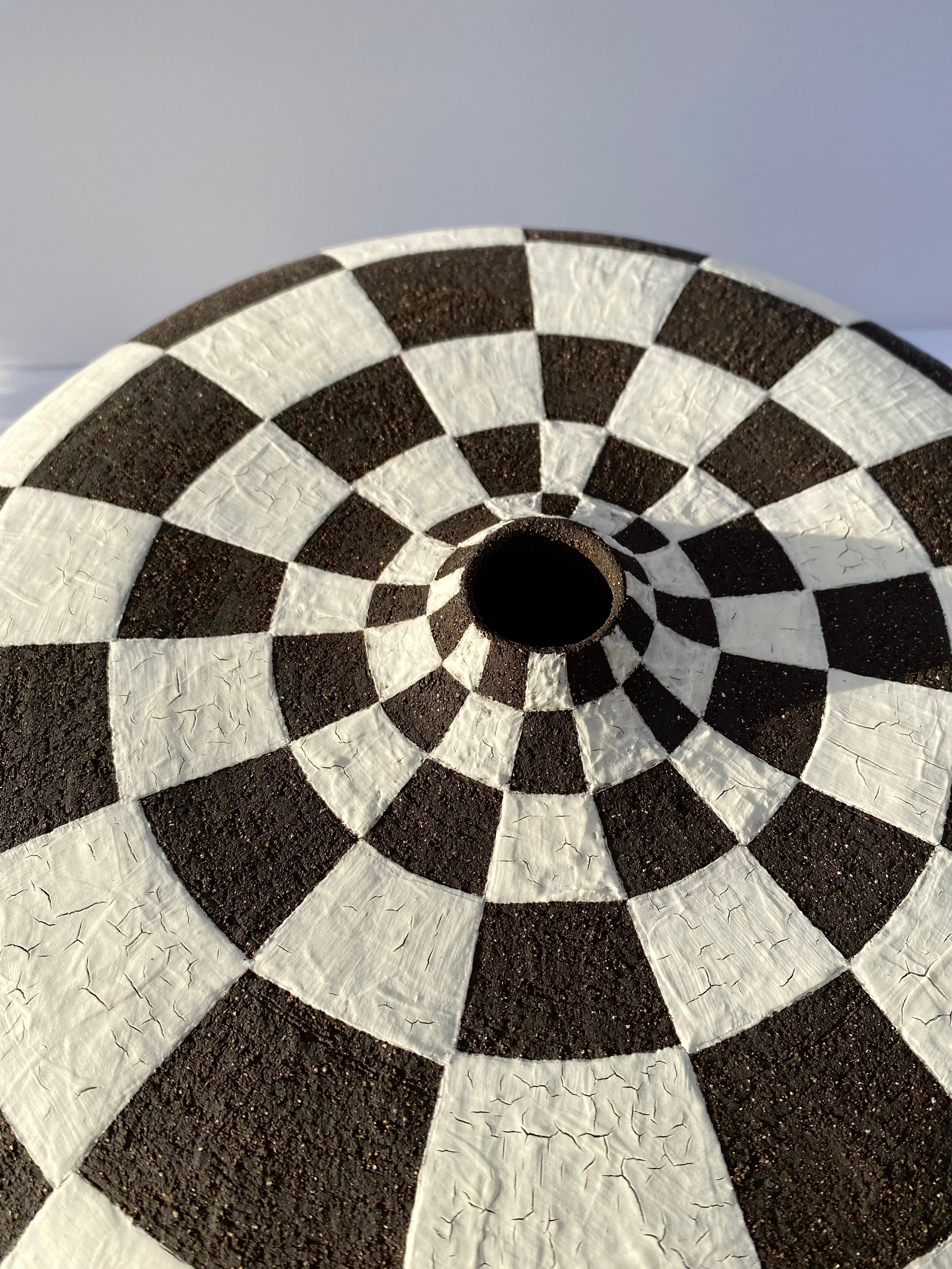 Black Ceramic Vase With Checkers / Round Checkered Ceramic Vase - Etsy