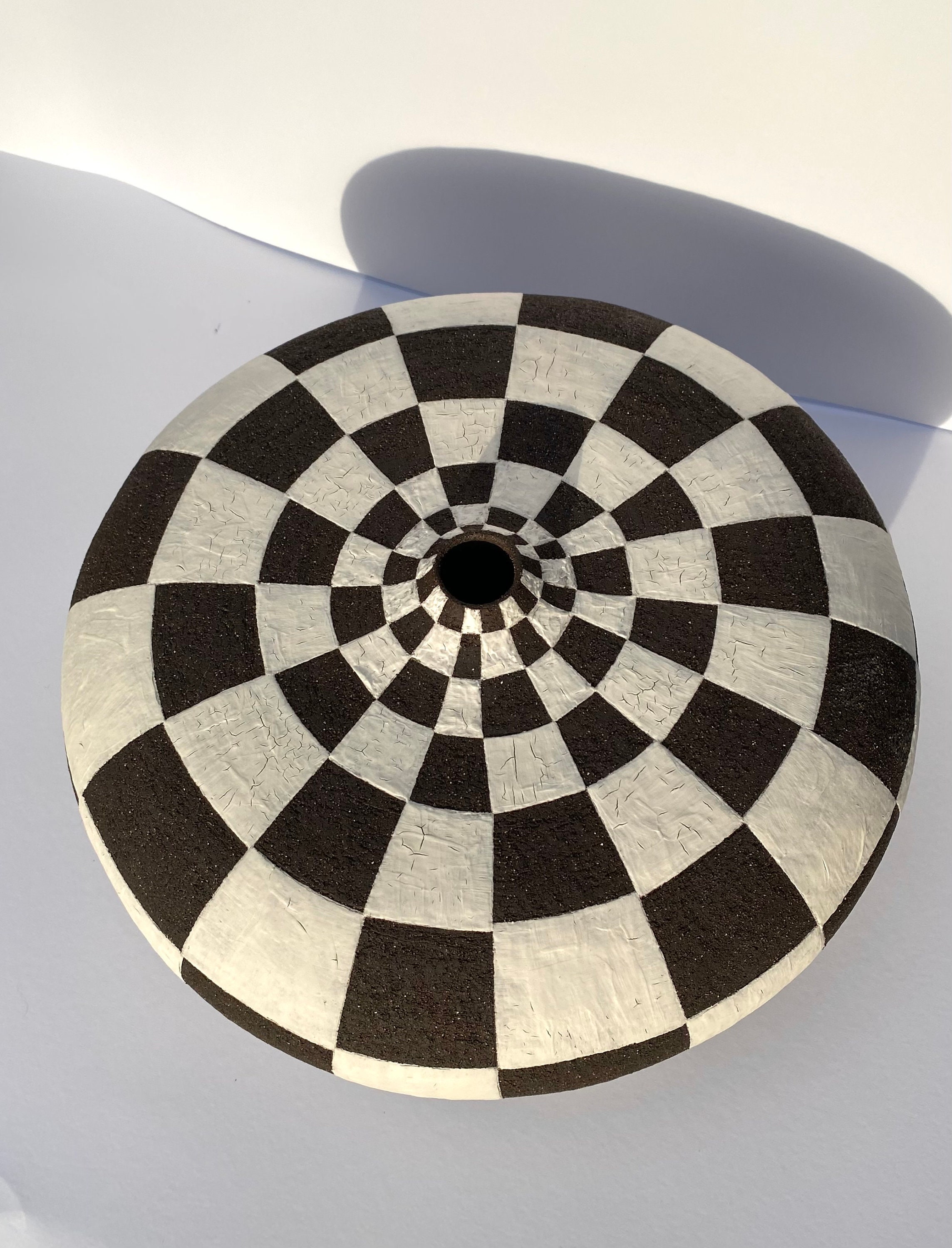 Black Ceramic Vase With Checkers / Round Checkered Ceramic Vase - Etsy