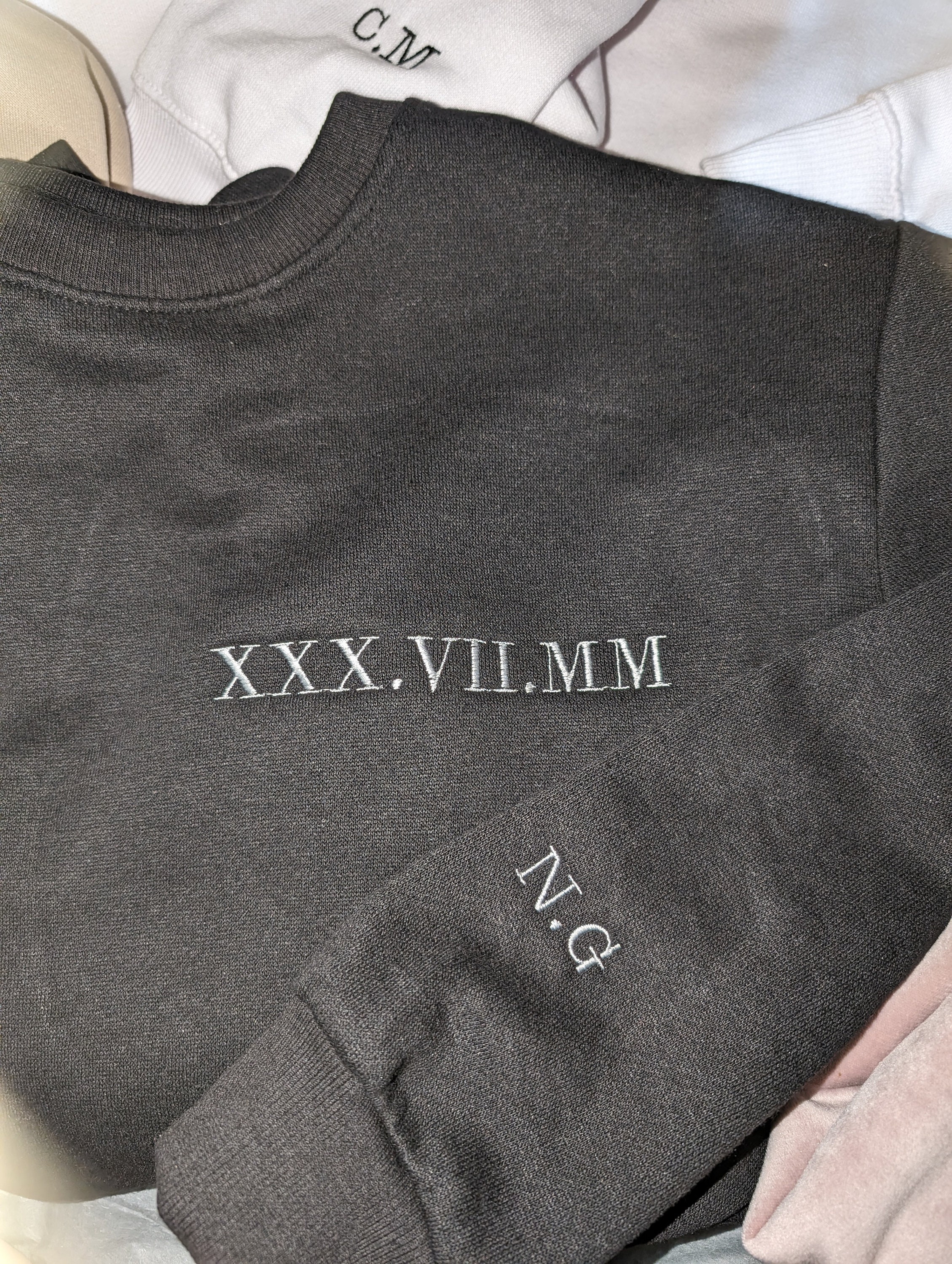 Roman Numeral Date With Initials on Sleeve Sweatshirt or Hoodie - Etsy