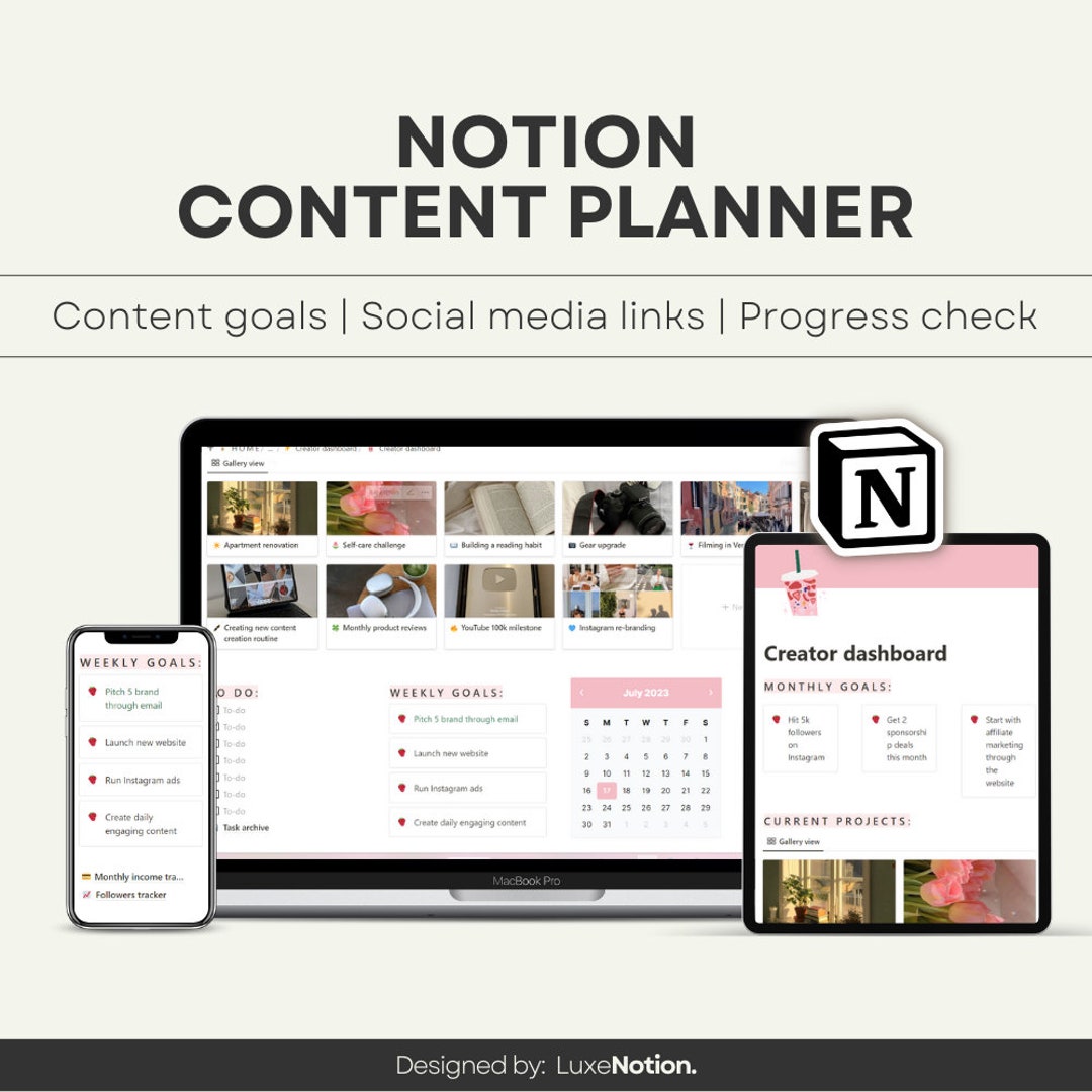 Notion Content Dashboard Template Content Creation Planner - Etsy