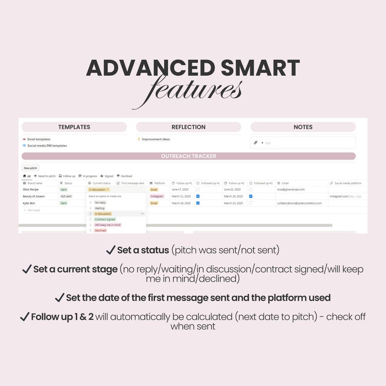 Outreach Tracker Notion Template, Client Tracker, Brand Partnership ...