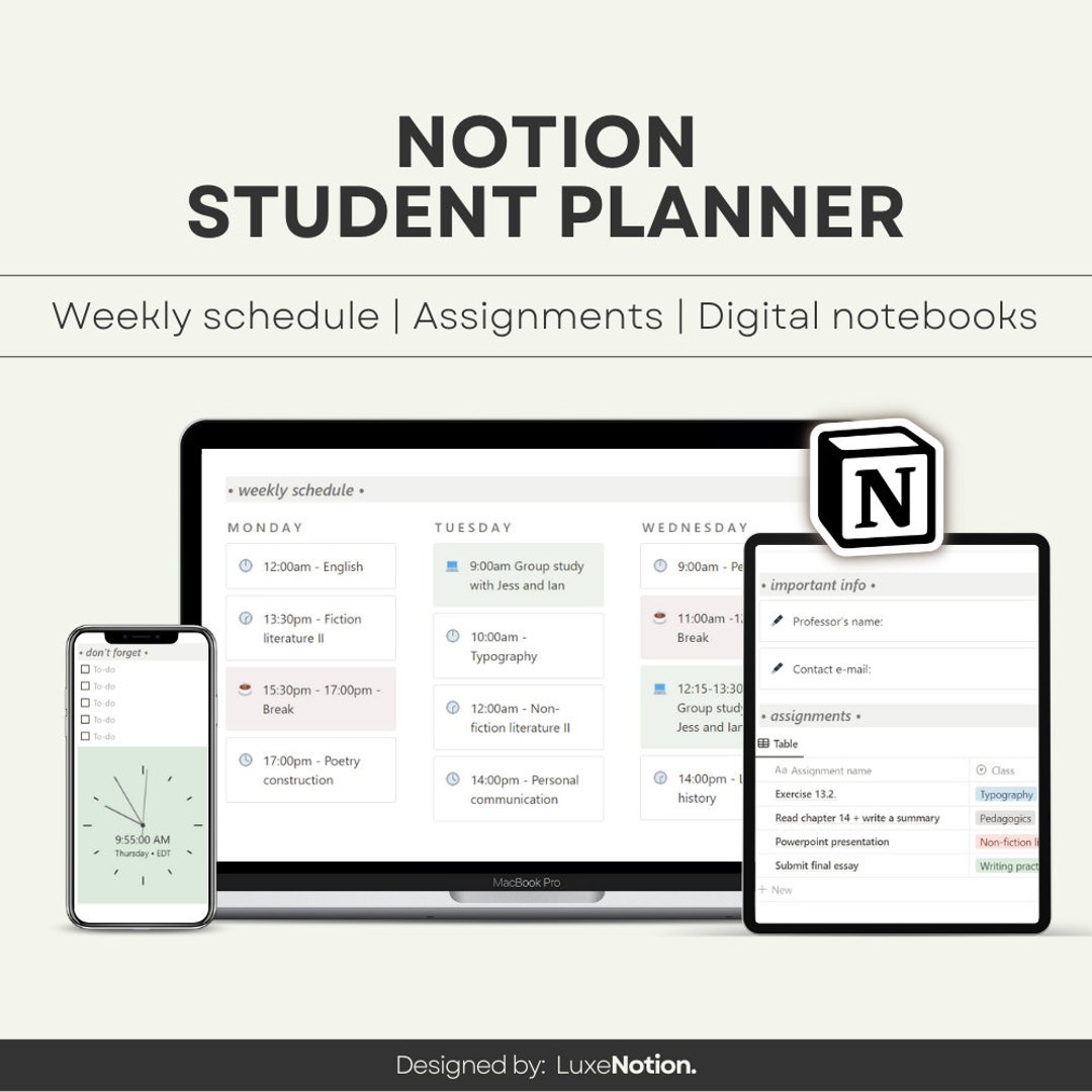 Notion Student Planner, School Planner, Aesthetic Notion Template ...