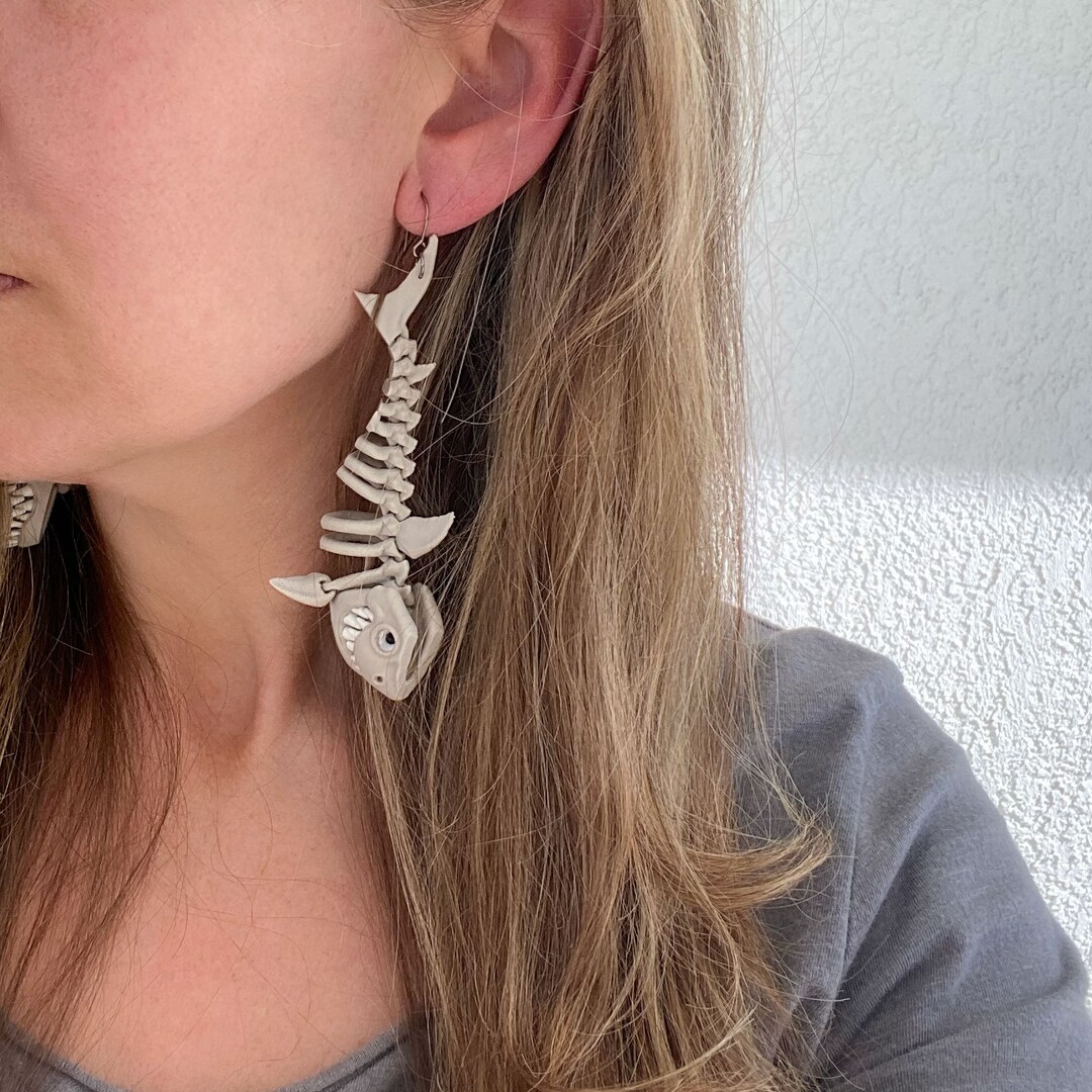 Shark Bone Earrings, Skeleton Earrings, Fish Earrings, Titanium Earring ...