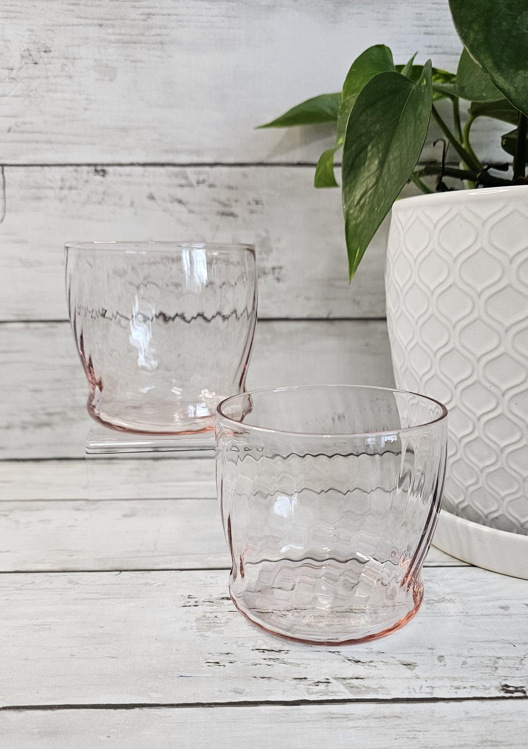 Pink Symphony Wheaton, Depression Glass, Optic Flat Tumblers, Set of 2 ...