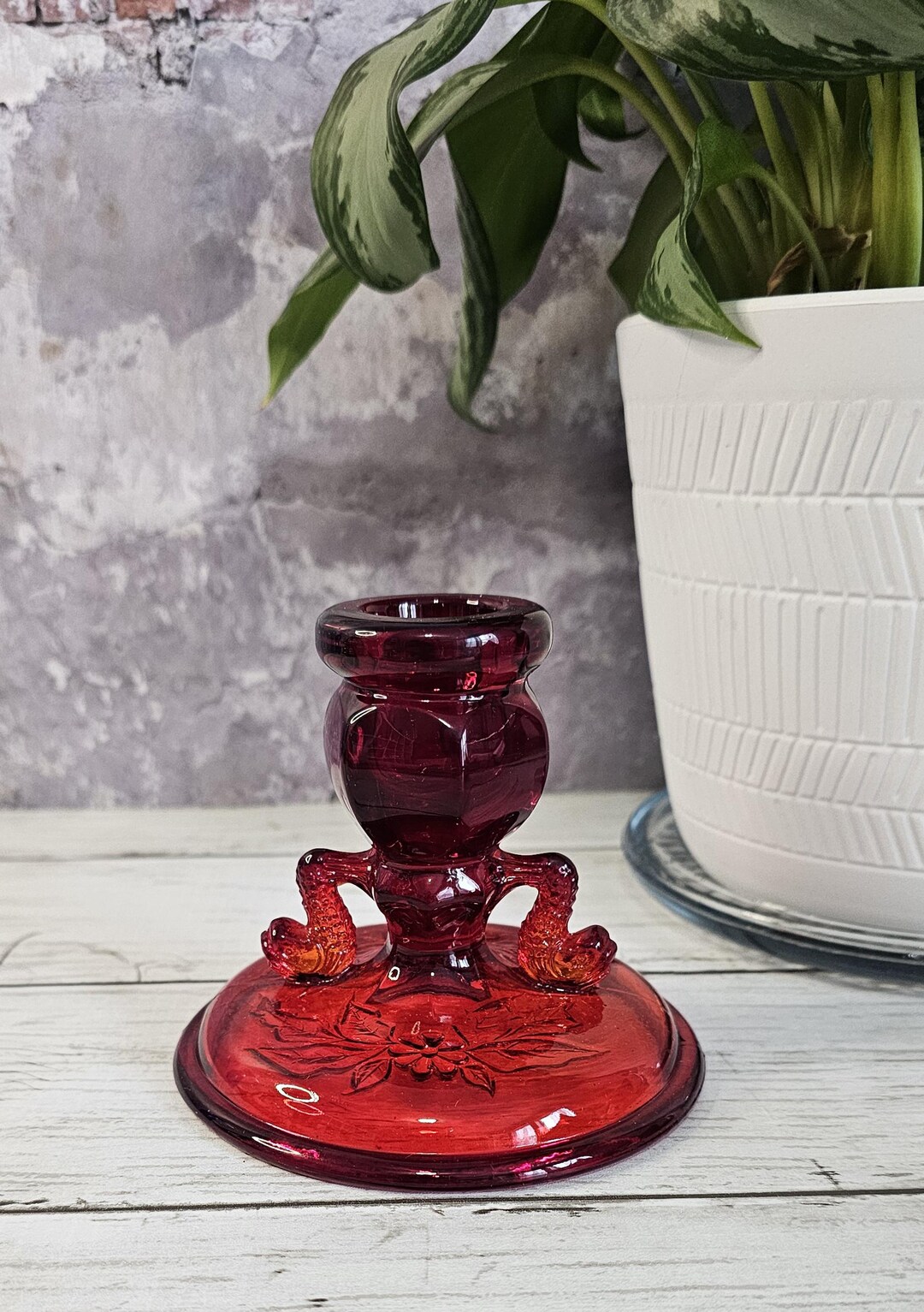 Fenton Ruby Red Candle Stick - Etsy