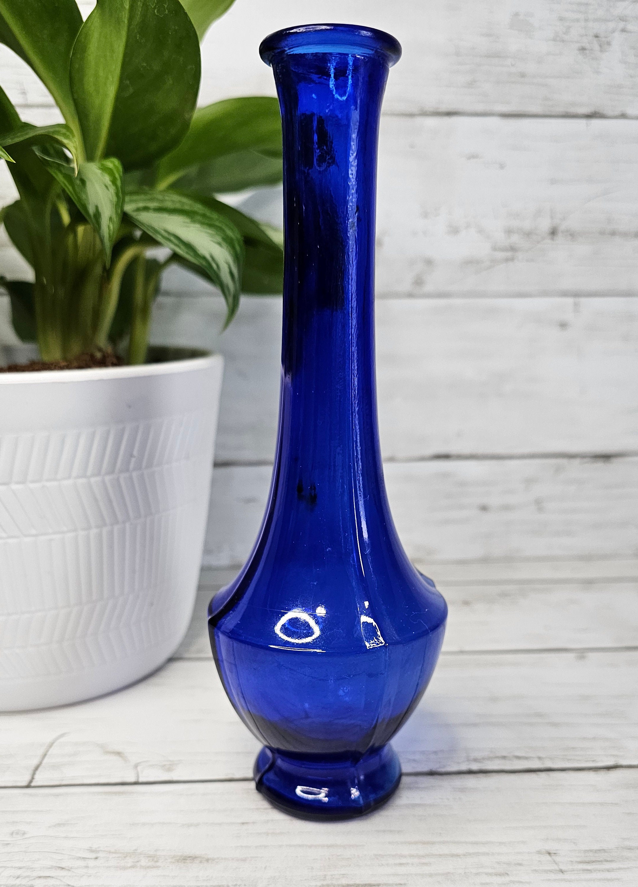 Vintage Blue Glass Vase - Etsy