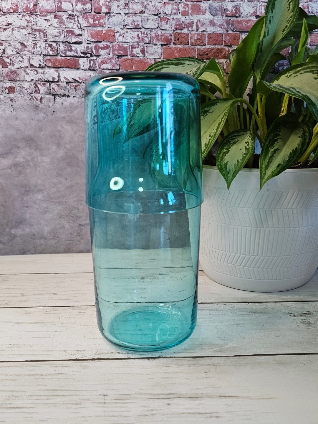 Jonathan Adler Turquoise Glass Bedside Carafe Set - Etsy