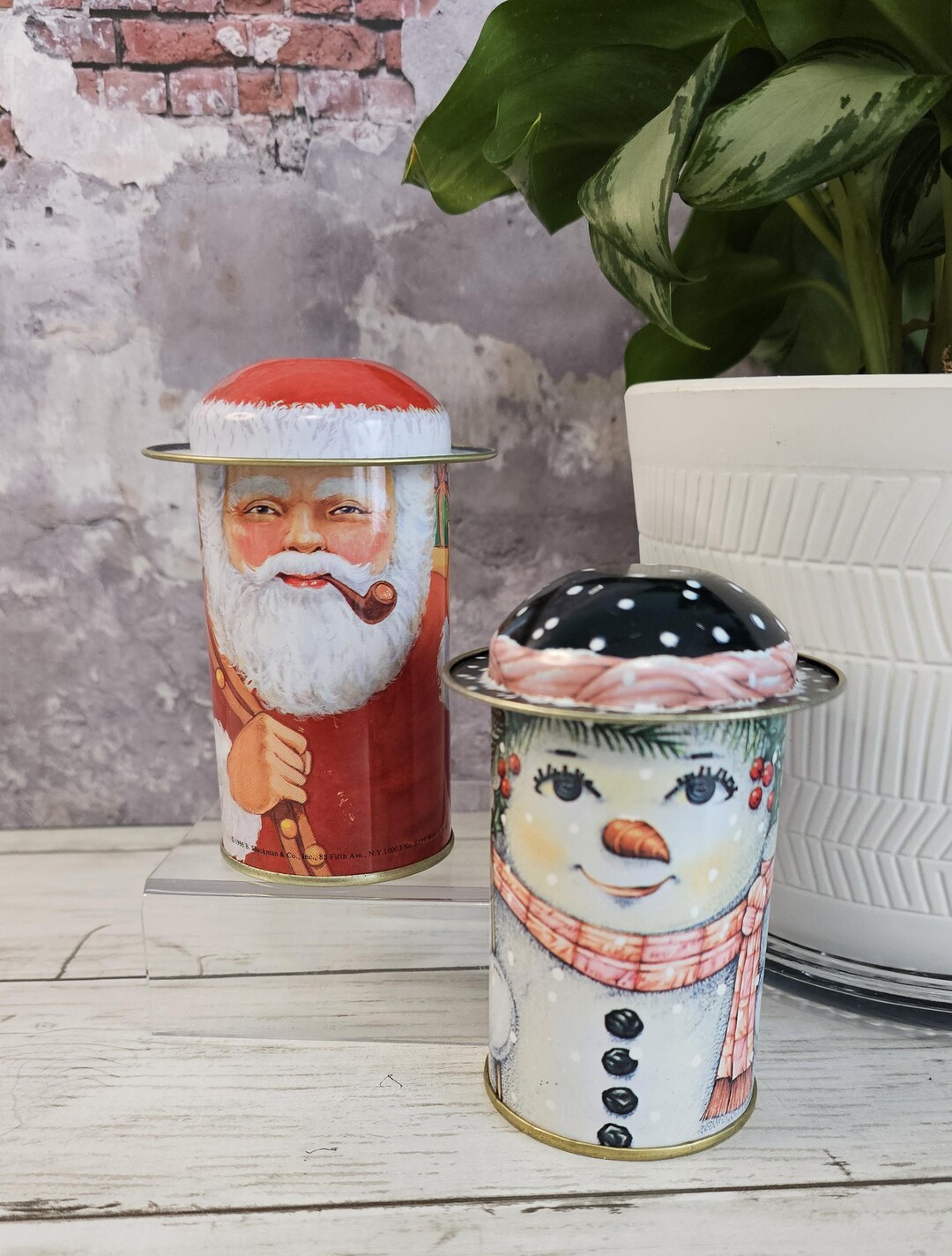Vintage Small Christmas Round Tins With Lids, Santa or Mrs. Frosty - Etsy