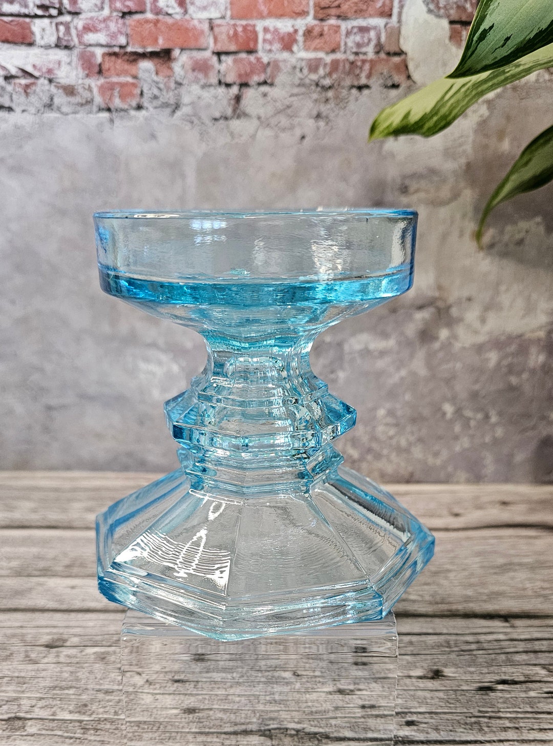 Vintage Blue Glass Double Sided Candle Holder - Etsy